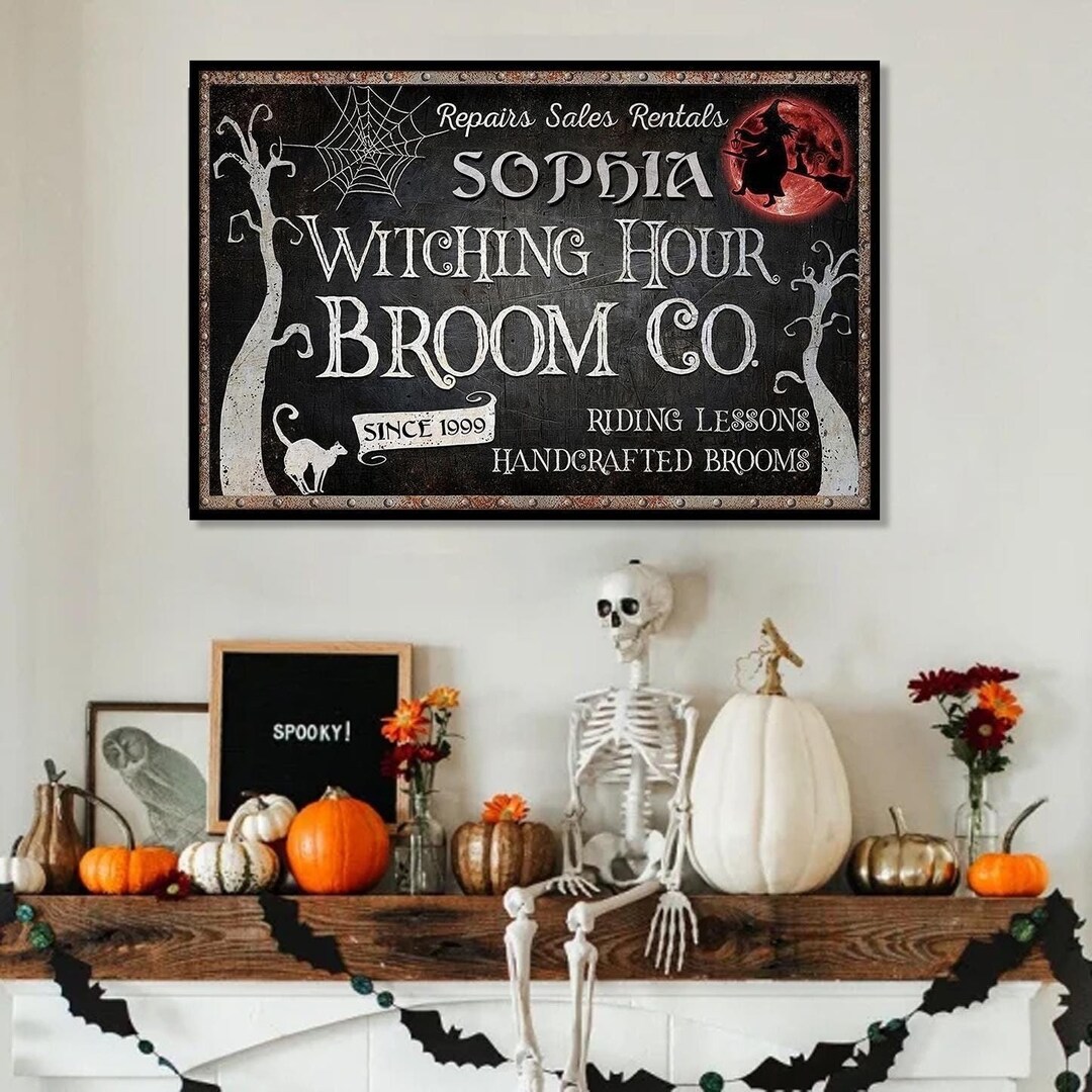 Witching Hour Broom Co Poster, Custom Name Canvas Art Painting ...