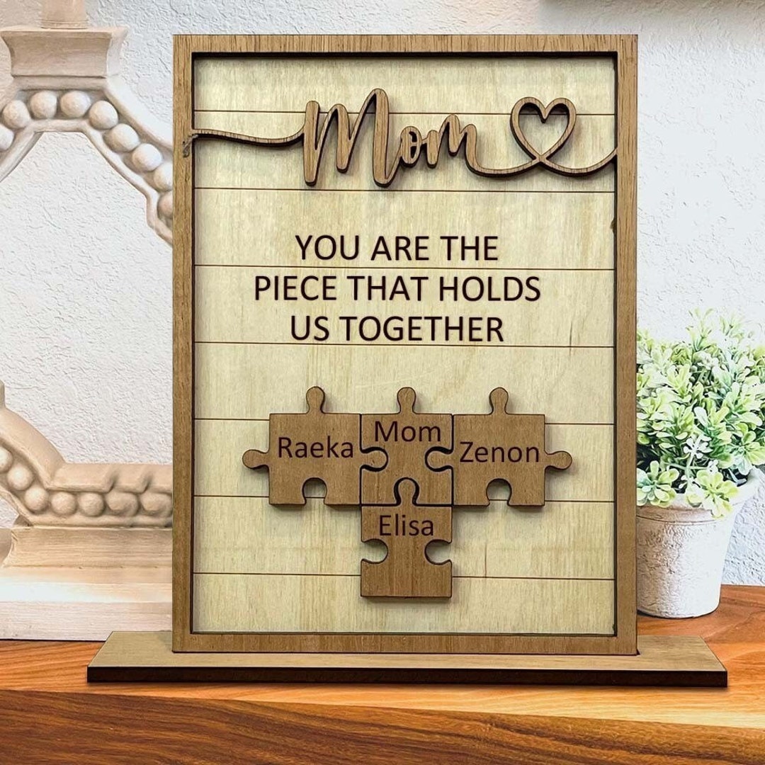 Personalized Mom Puzzles Frame Wood Sign With Kids Name, Home Wall Decor for Mother's Day ...