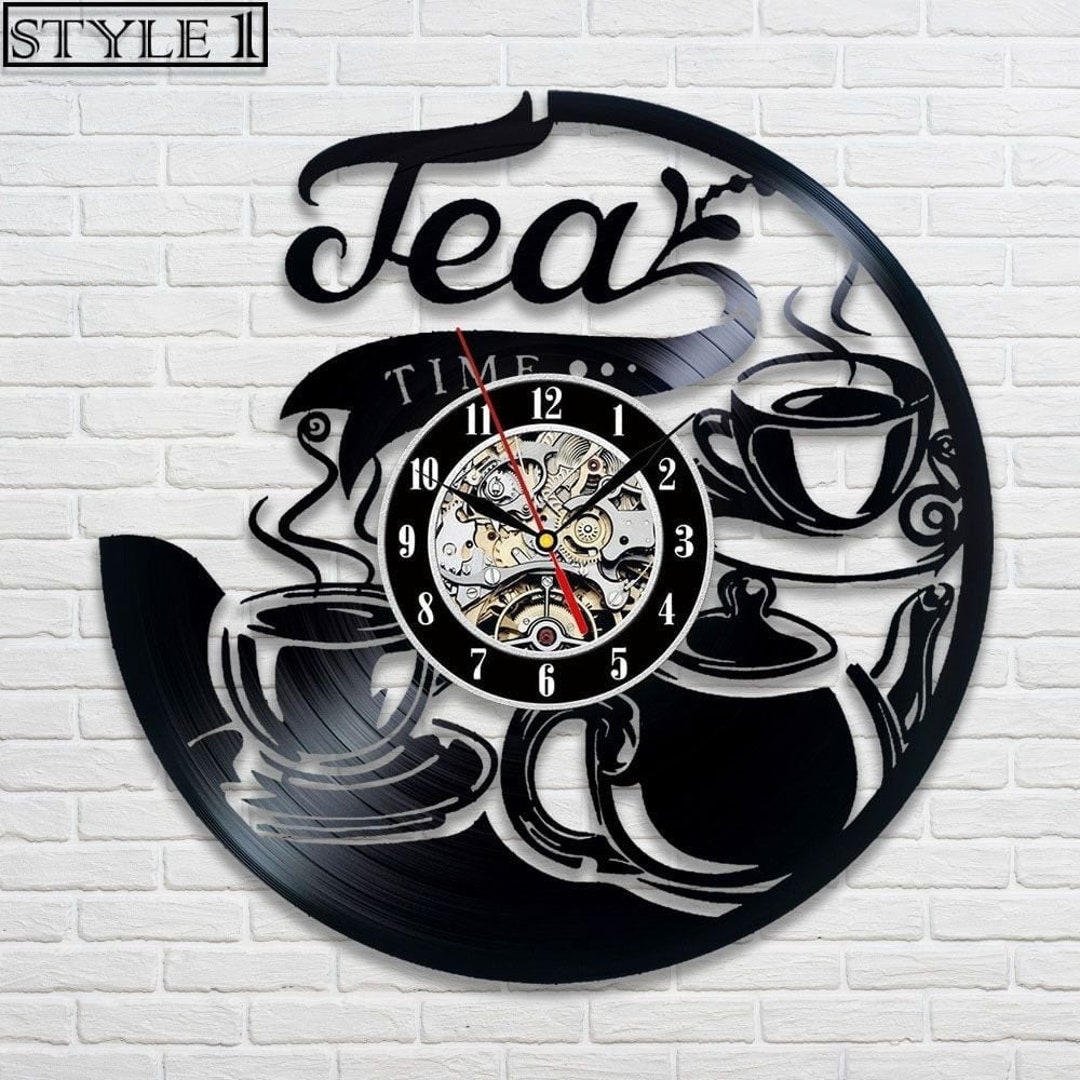 Coffee & Tea Vinyl Record Clock, Love Coffee Cup Wall Art Home Decor ...