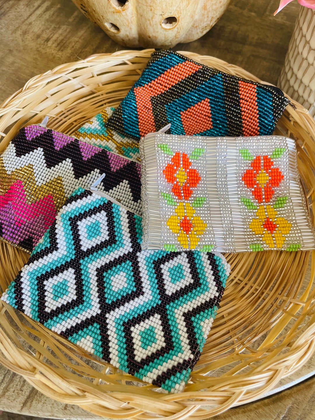 Guatemalan Colorful Beads Coin Purse / Mayan Artisan Made / Mini Pouch ...