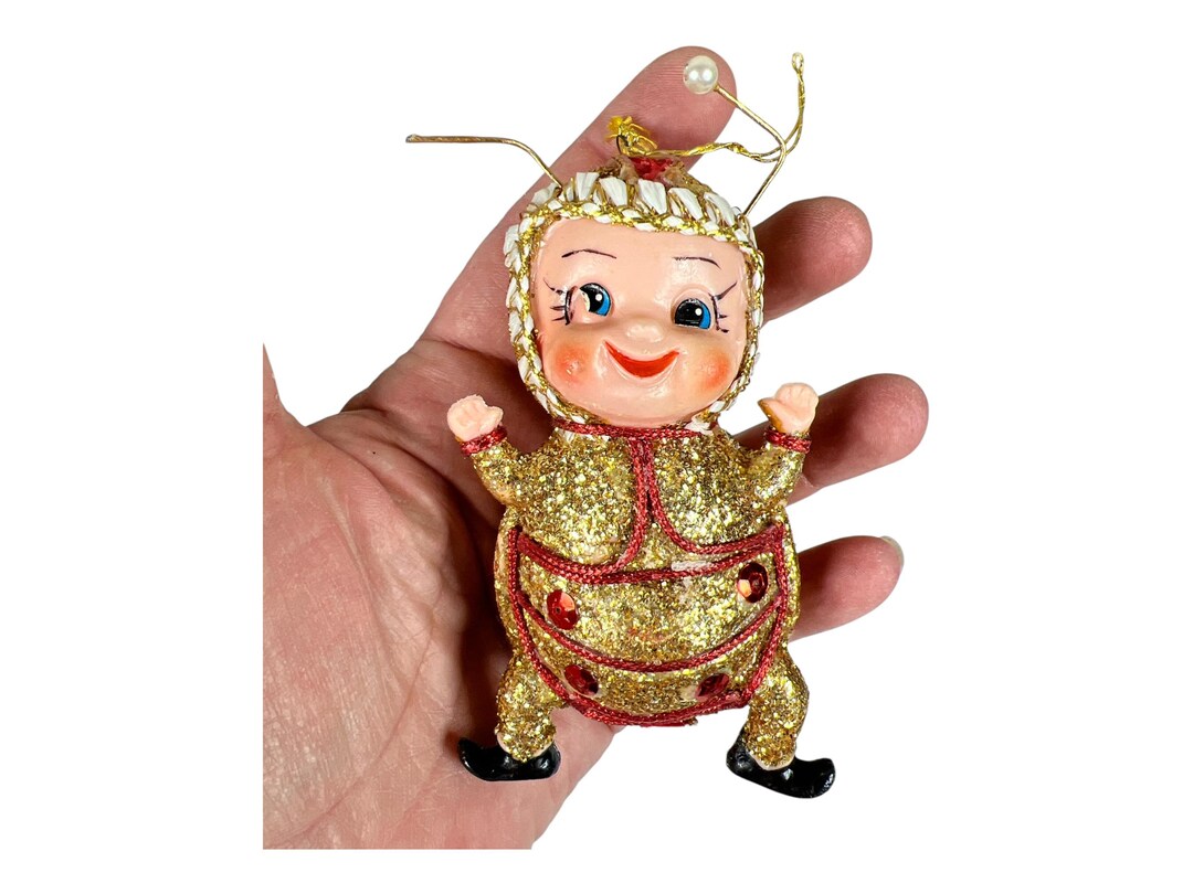 Vintage Gold and Red Beetle Pixie Fairy Ornament - Etsy