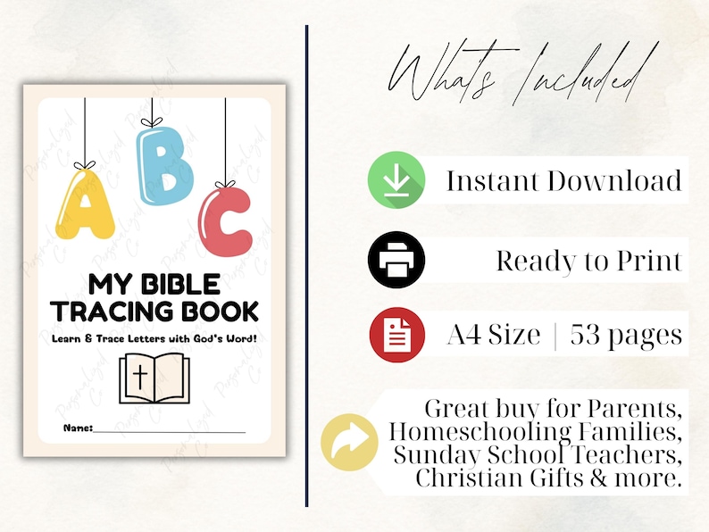 Bible ABC Tracing Book, Alphabet Tracing Pages, Homeschool Preschool ...