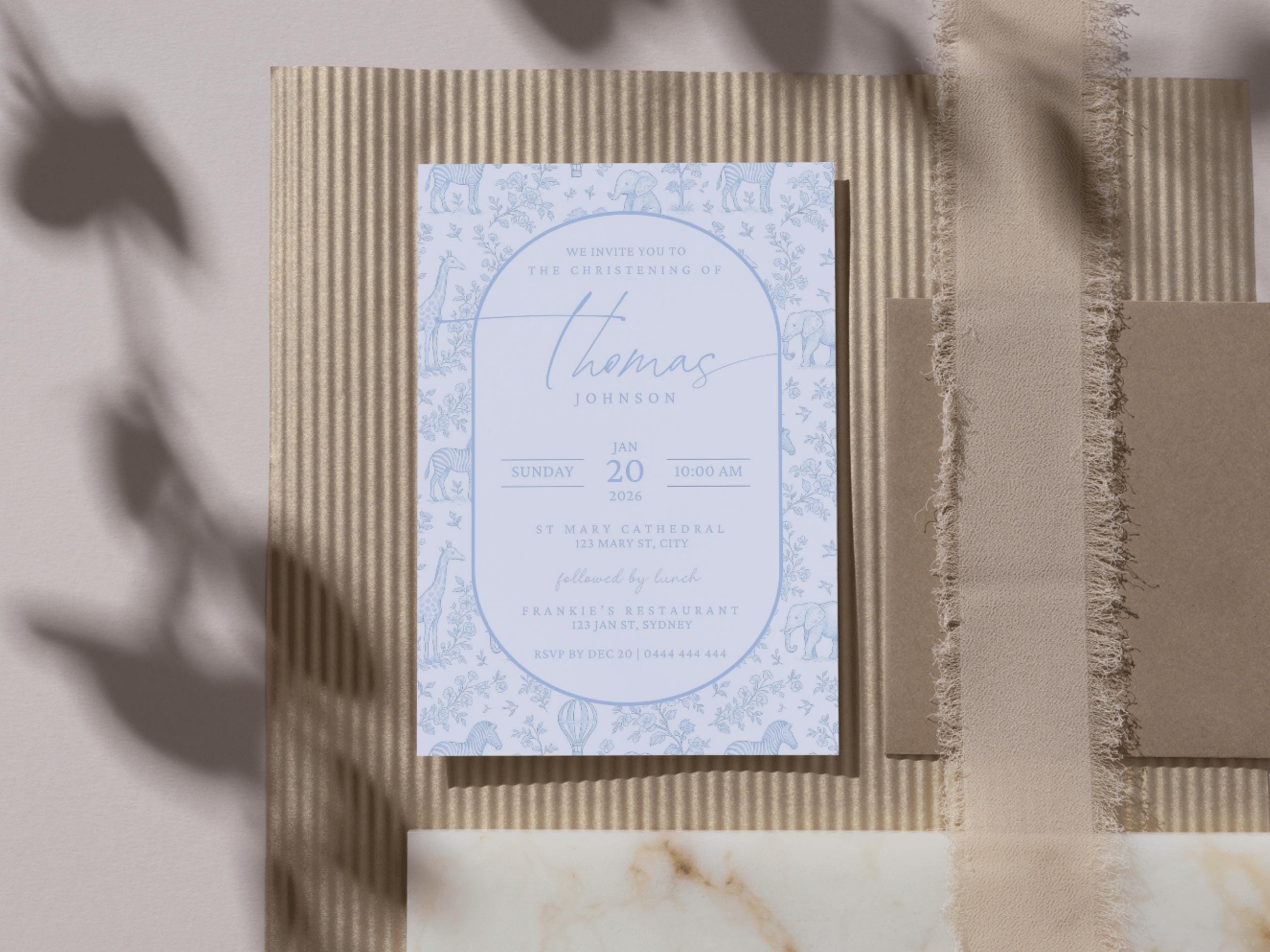Editable Chinoiserie Printable Invitation, Christening Baptism Invite ...