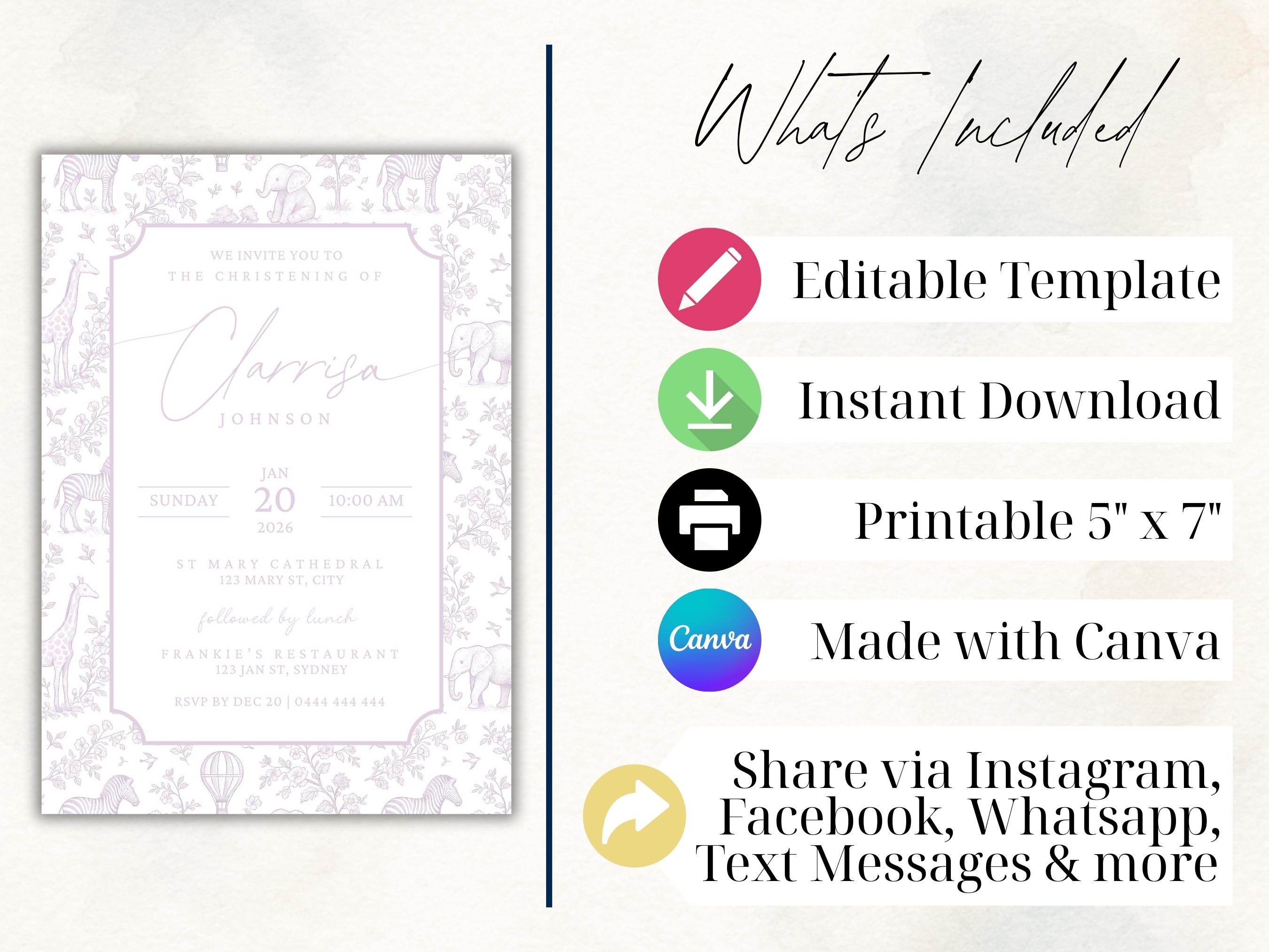 Editable Chinoiserie Printable Invitation, Christening Baptism Invite ...