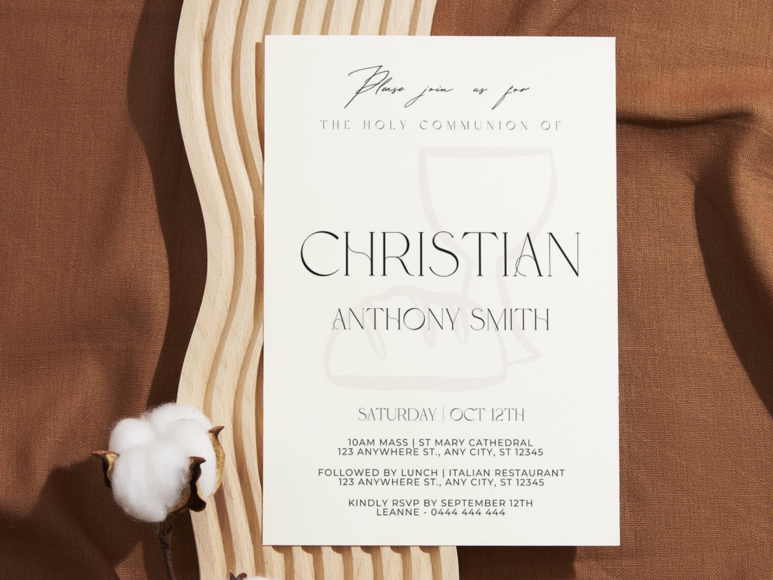 Editable Holy Communion Printable Invite 5x7", Digital Evite, Eucharist ...