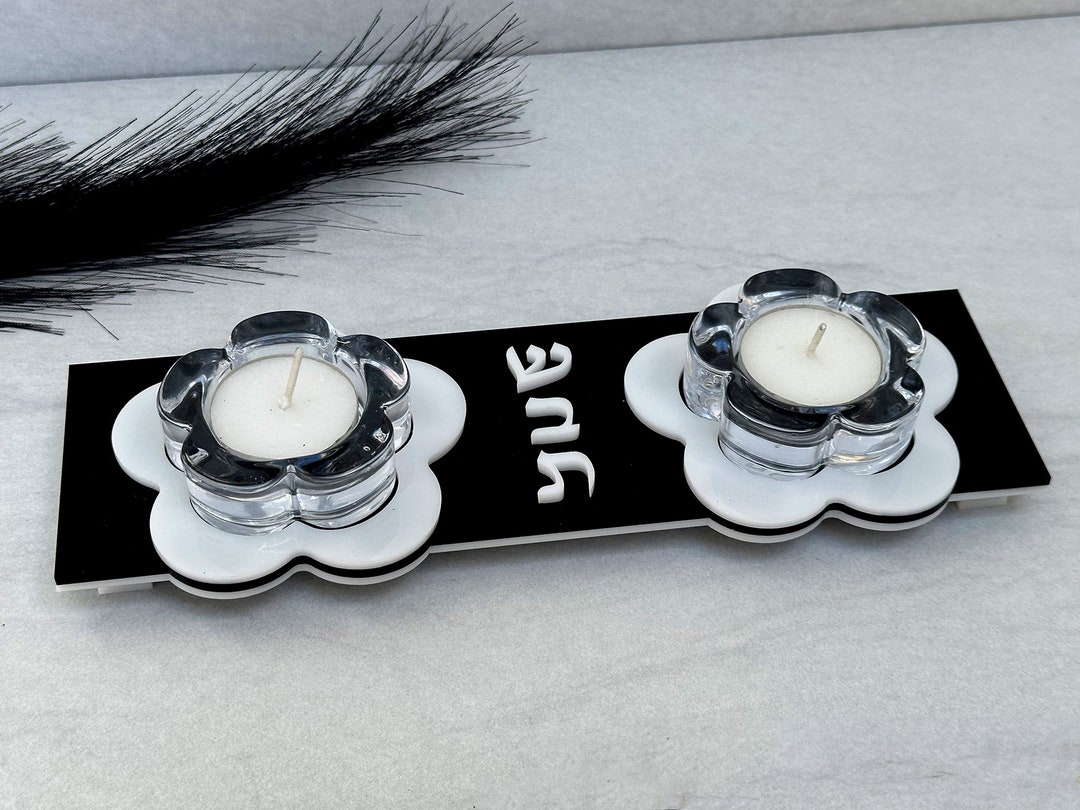 Modern Flower Shabbat Candle Holder Tray, Shabbat Candles, Custom ...