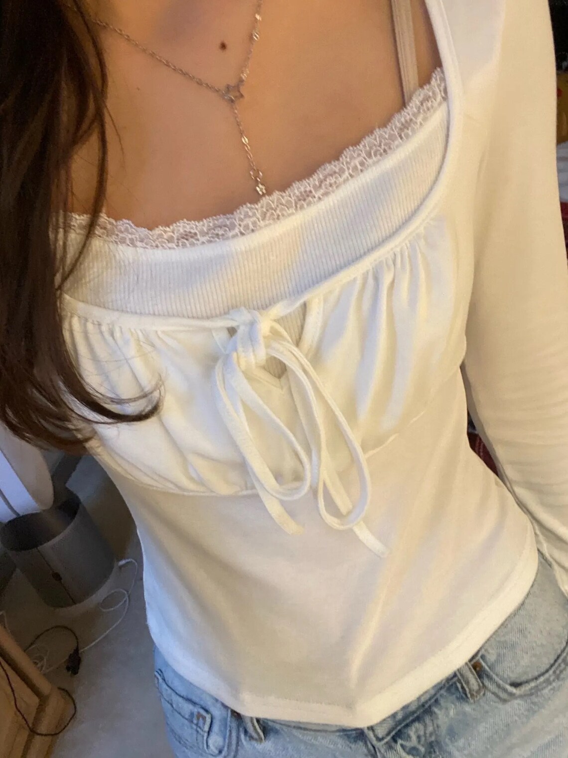 White Coquette Bow Top, Summer Spring Vintage Shirt, Lace up Tee, Short ...