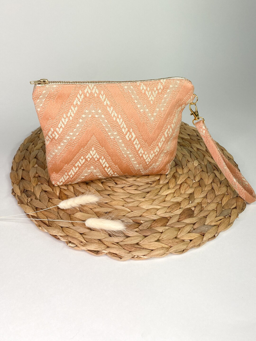 Peach and Cream Clutch Wristlet Remnant Fabrics Handmade in PA - Etsy