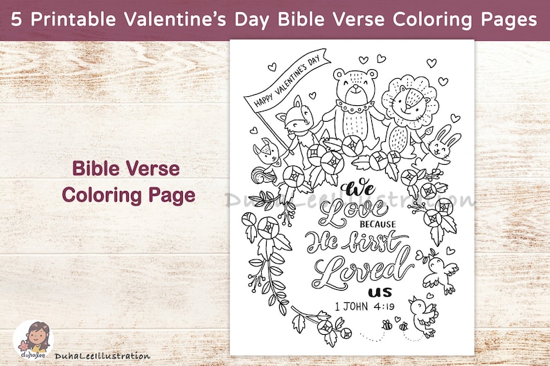 Valentine's Day Bible Verse Coloring Pages, Christian Kids (digital ...