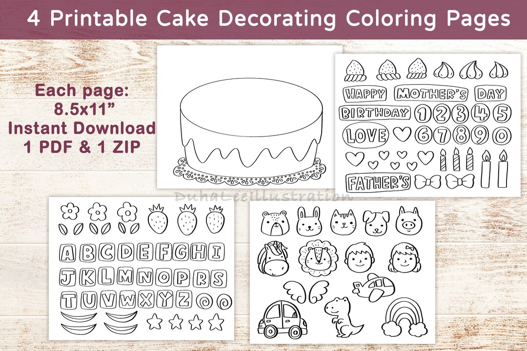 Printable Decorate the Cake Coloring Pages, Kids Activity for Mother's ...