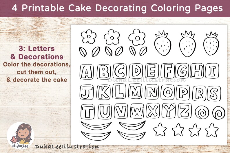 Printable Decorate the Cake Coloring Pages, Kids Activity for Mother's ...