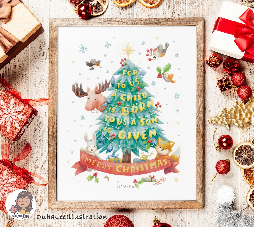 Printable Christmas Scripture Wall Art, Bible Verse Illustration ...