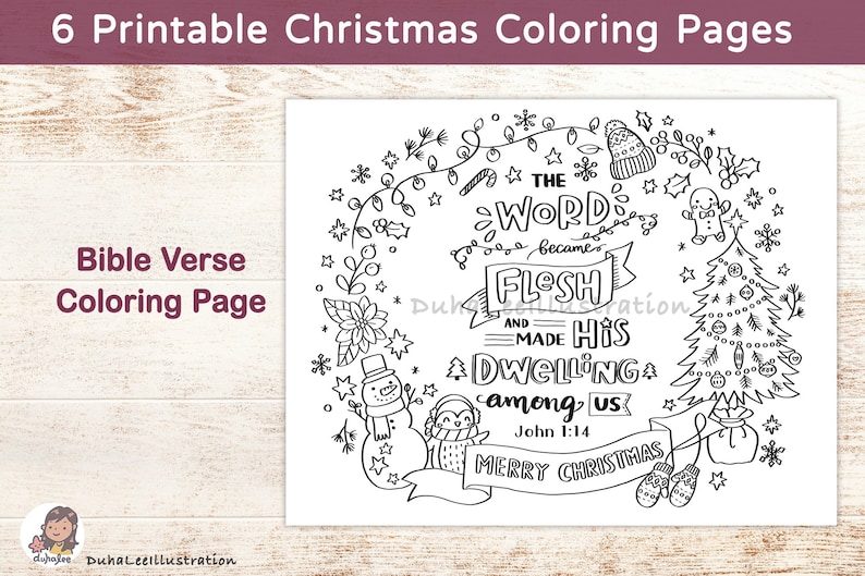 Printable Christmas Bible Verse Coloring Pages Merry - Etsy