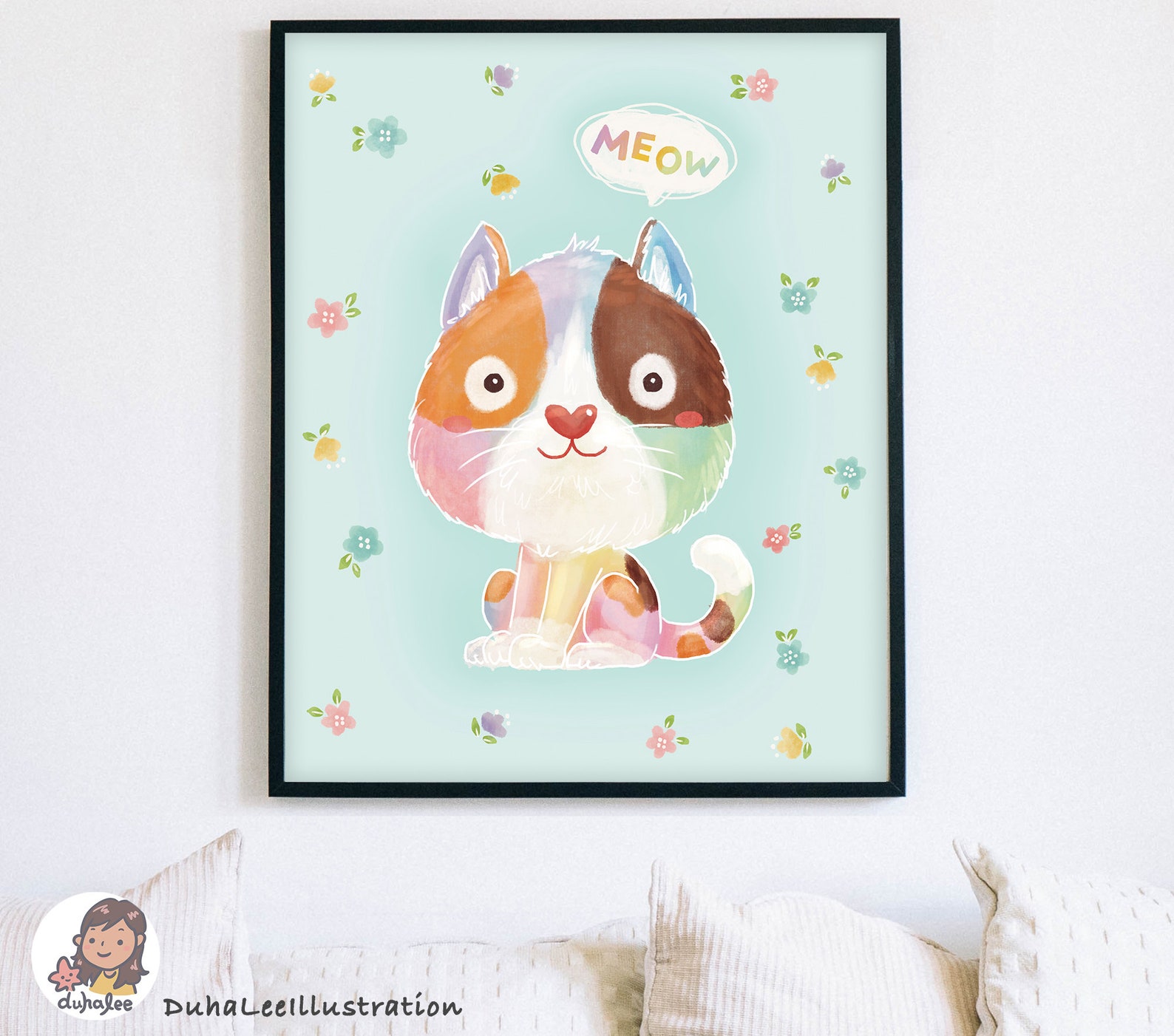 Printable Cat Nursery Kids Room Decor | Pastel Kitty Illustration ...