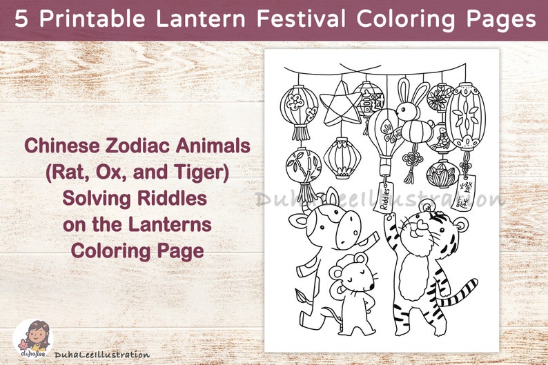 Printable Lantern Festival 12 Chinese Zodiac Coloring Pages, Yuanxiao ...