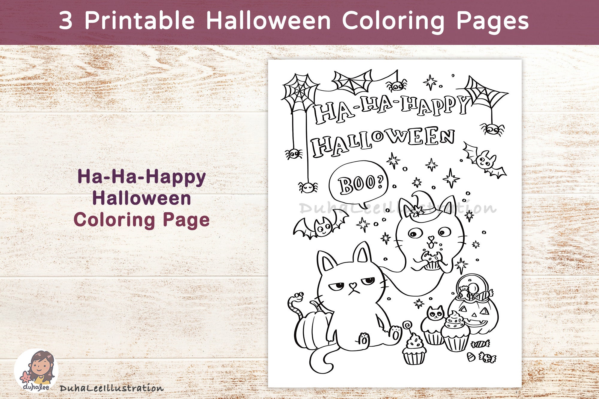 3 Printable Halloween Coloring Pages, Happy Halloween Coloring Card ...