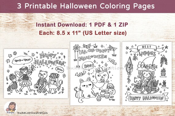 3 Printable Halloween Coloring Pages Happy Halloween Coloring - Etsy