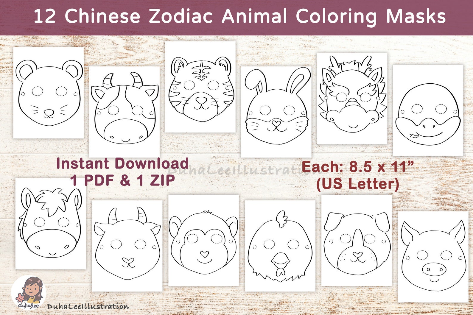 Printable 12 Chinese Zodiac Coloring Masks, Lunar New Year Kids Craft ...