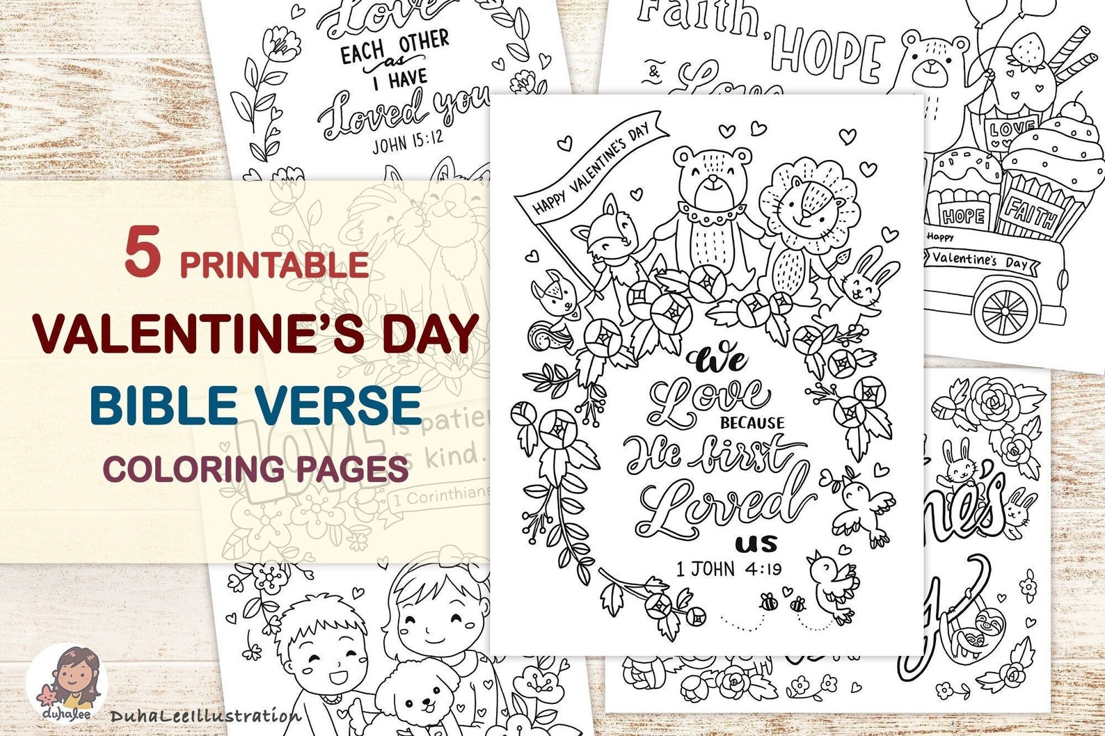 Valentine's Day Bible Verse Coloring Pages, Christian Kids (digital ...