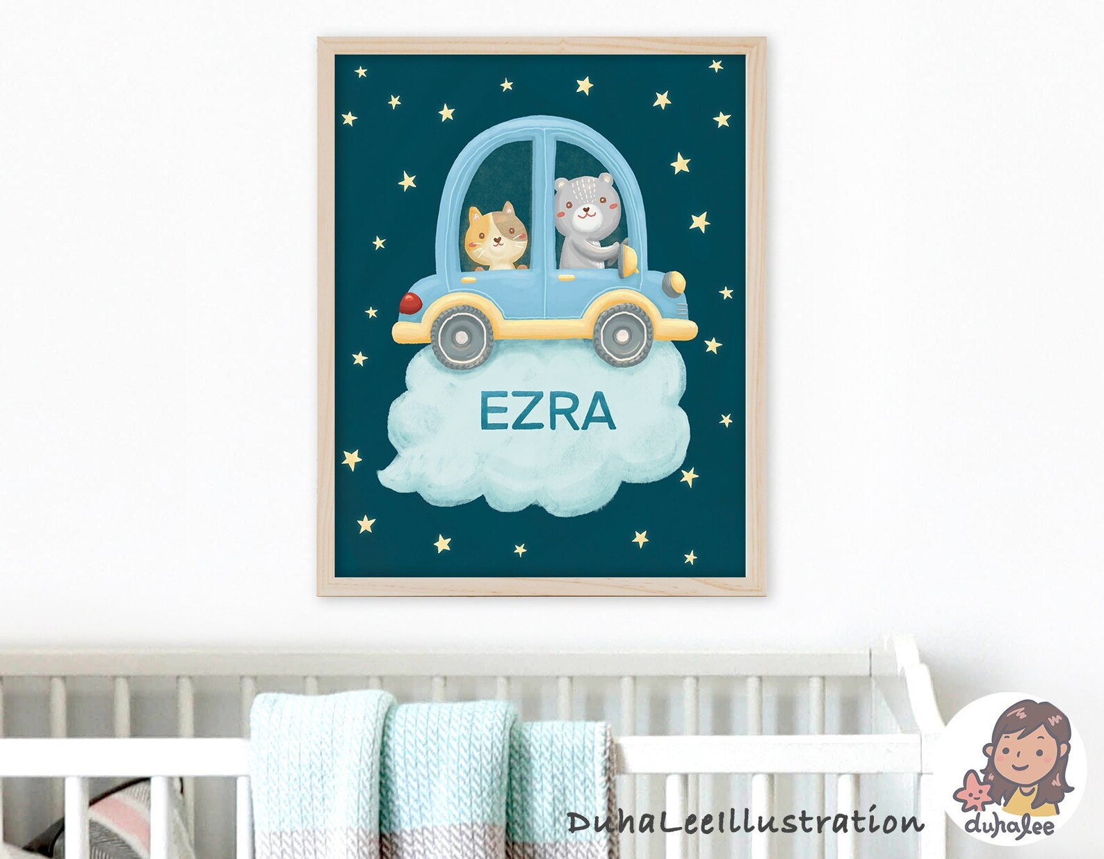 Personalized Printable Car Nursery Kids Name Sign Blue Car - Etsy