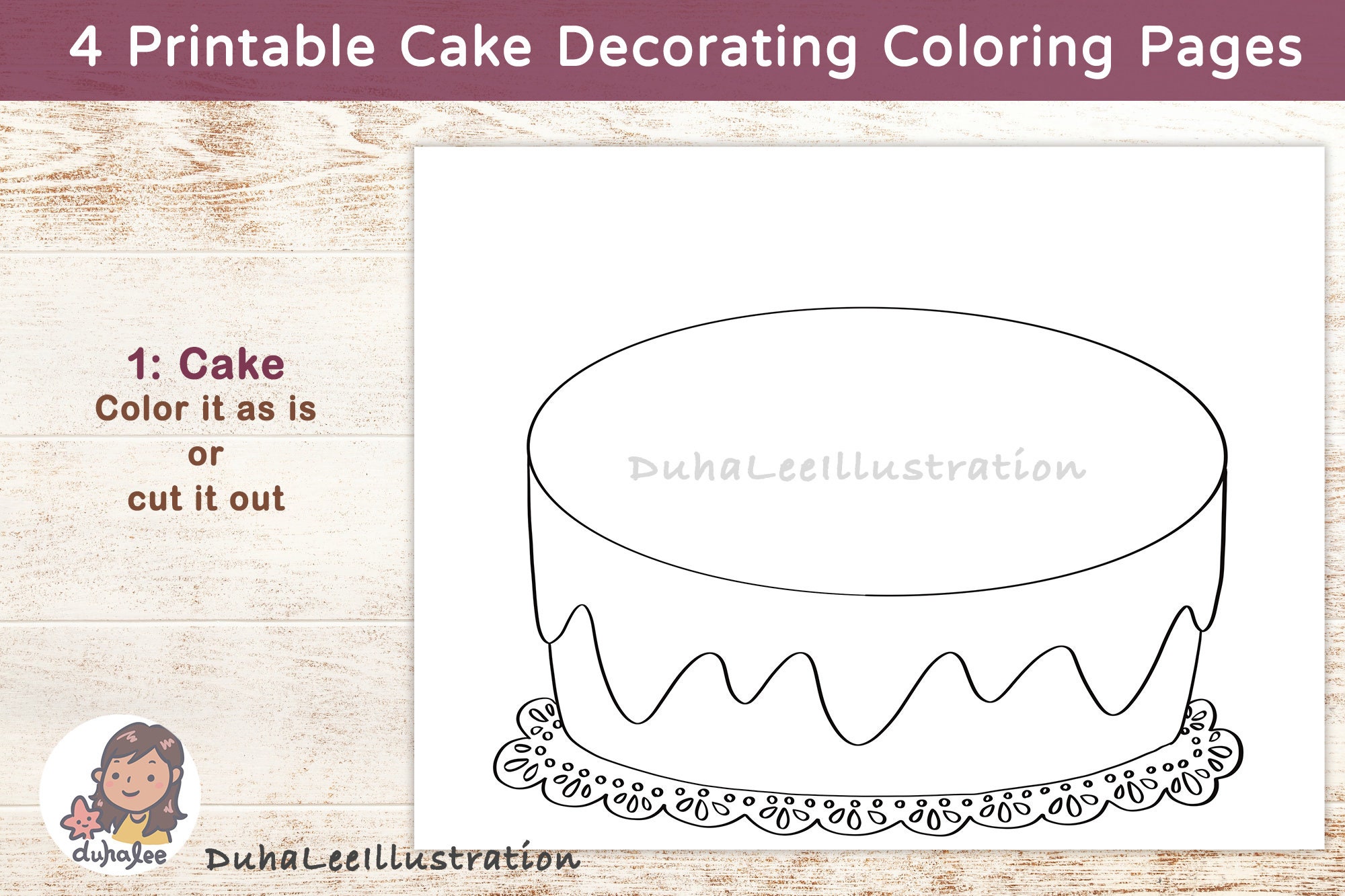 Printable Decorate the Cake Coloring Pages, Kids Activity for Mother's ...