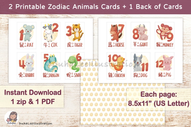 Printable 12 Chinese Zodiac Animals Matching Card Game CNY - Etsy