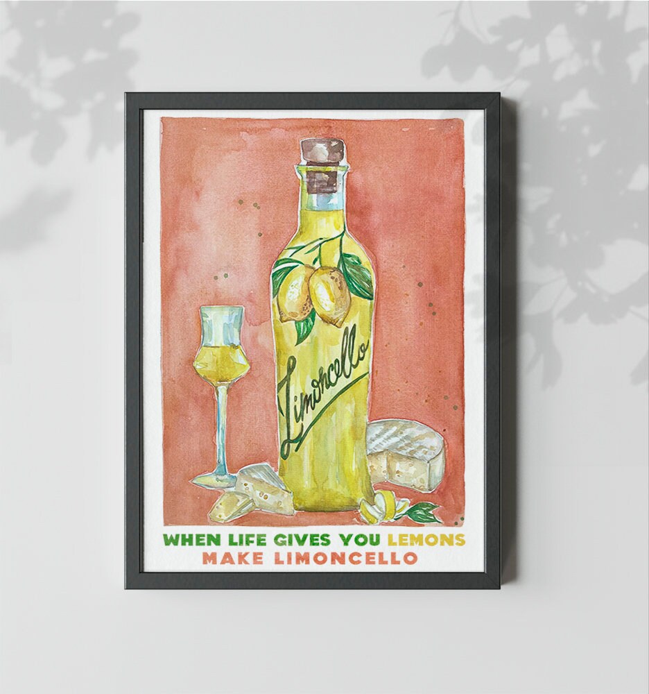 When Life Gives You Lemons Make Limoncello Art Print Watercolor Kitchen ...