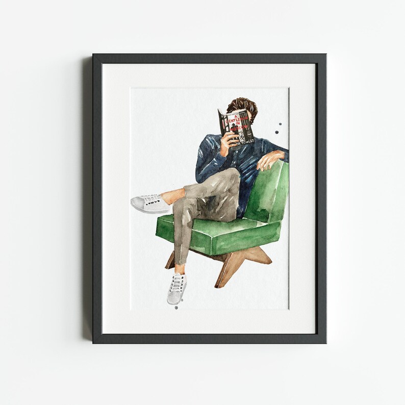 Reading Guy Book Wall Art Print. A Gentleman in Moscow Book by - Etsy
