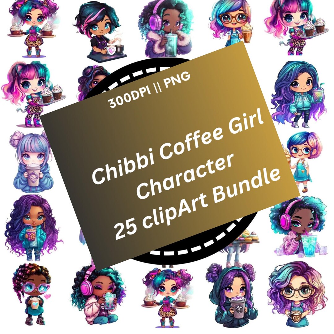 Chibi Coffee Girl Character 25 Clipart Bundle - Etsy
