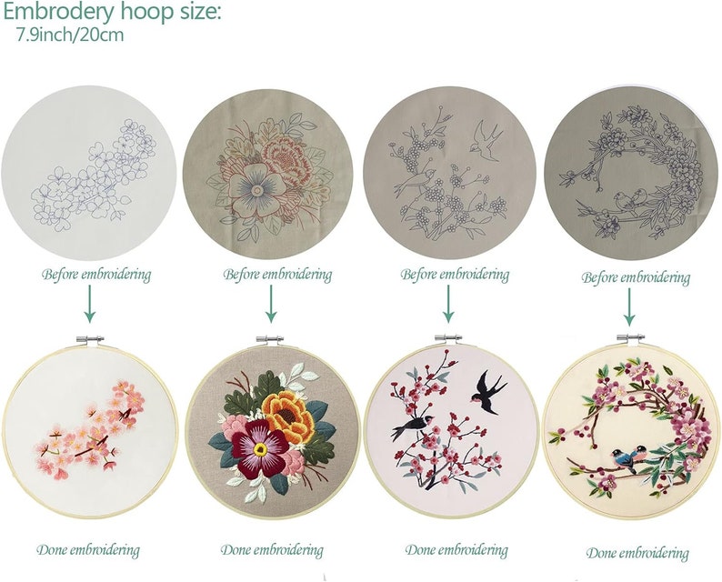 Beginner Stamped Embroidery Kits Set of 4 With Cloth kit 2 - Etsy