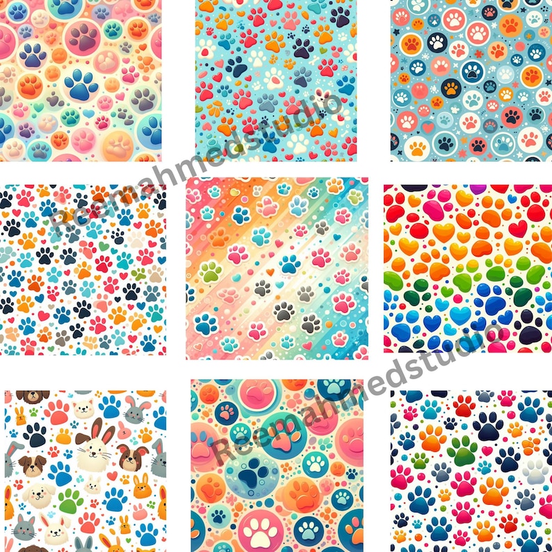 Paw Print Digital Paper Pack | 27 Colorful Paw Patterns | Commercial ...