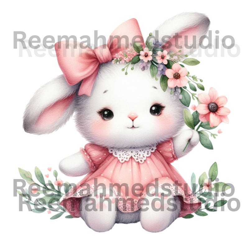20 Adorable Easter Bunny Clipart Bundle PNG, Cute Spring Rabbit ...