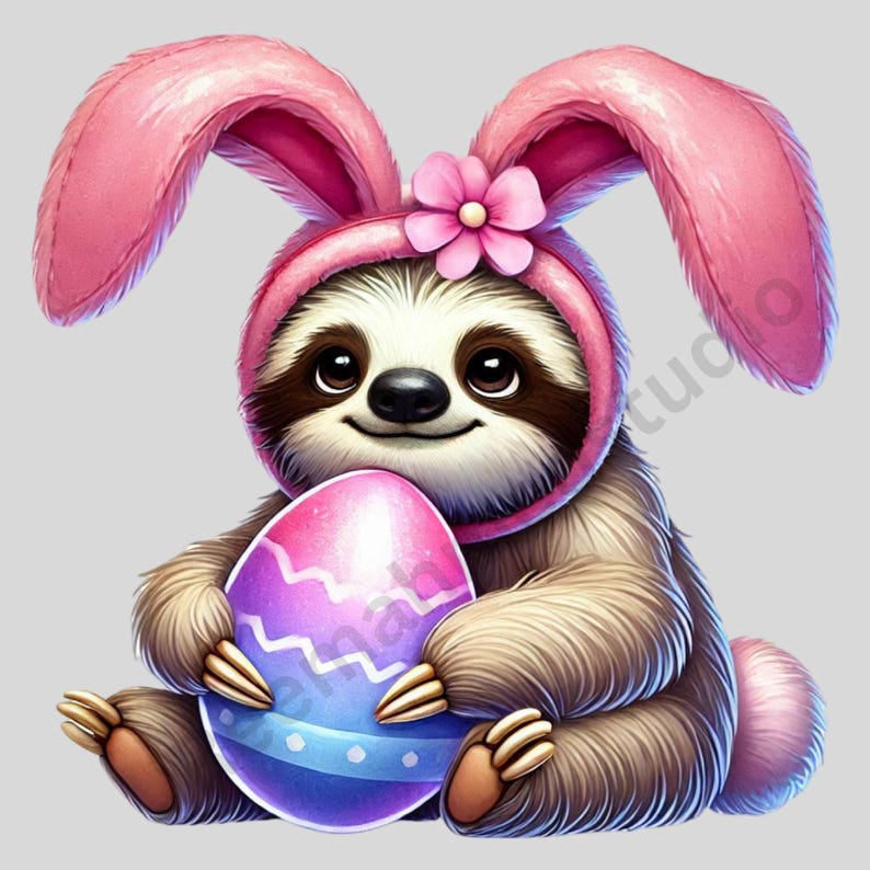 Watercolor Easter Sloth Clipart Bundle, Spring Bunny Graphics (digital ...