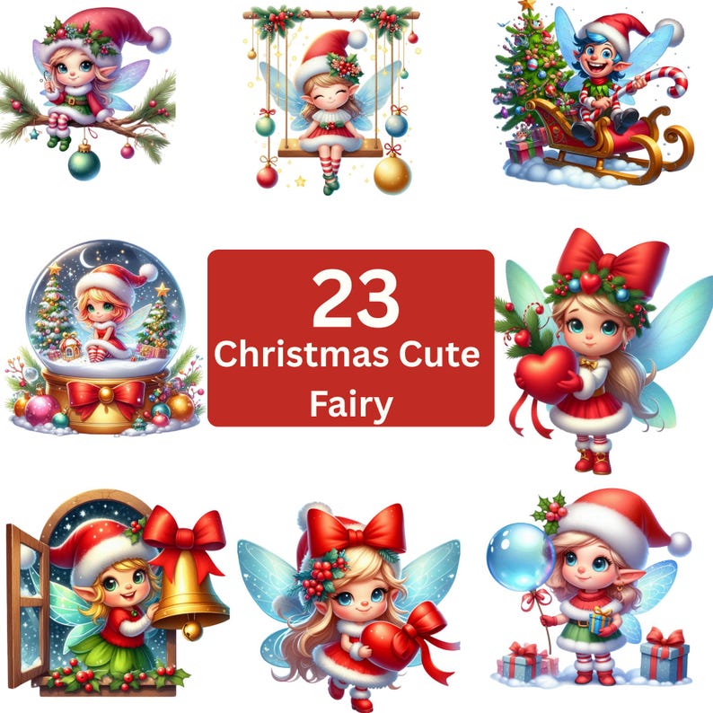 Christmas Fairy Clipart Bundle: Transparent Backgrounds, Commercial Use ...