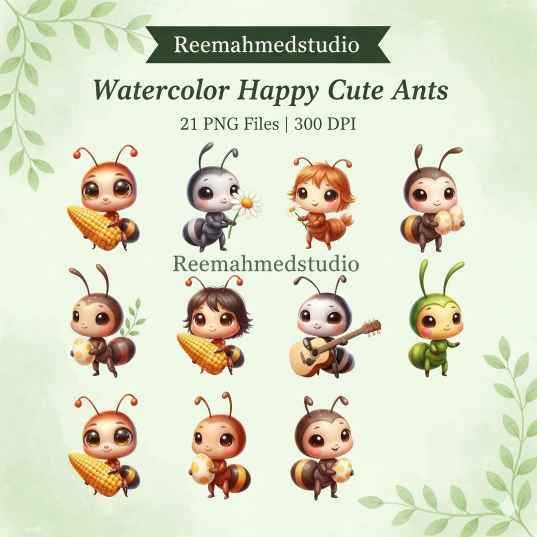 Happy Ants Cartoon Clipart Bundle | 21 PNG Files With Transparent ...