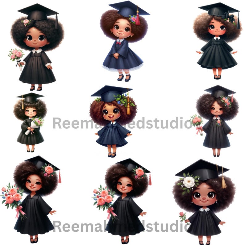 25 Afro Girl Graduation Clipart: Funny Black Graduate PNG (digital ...
