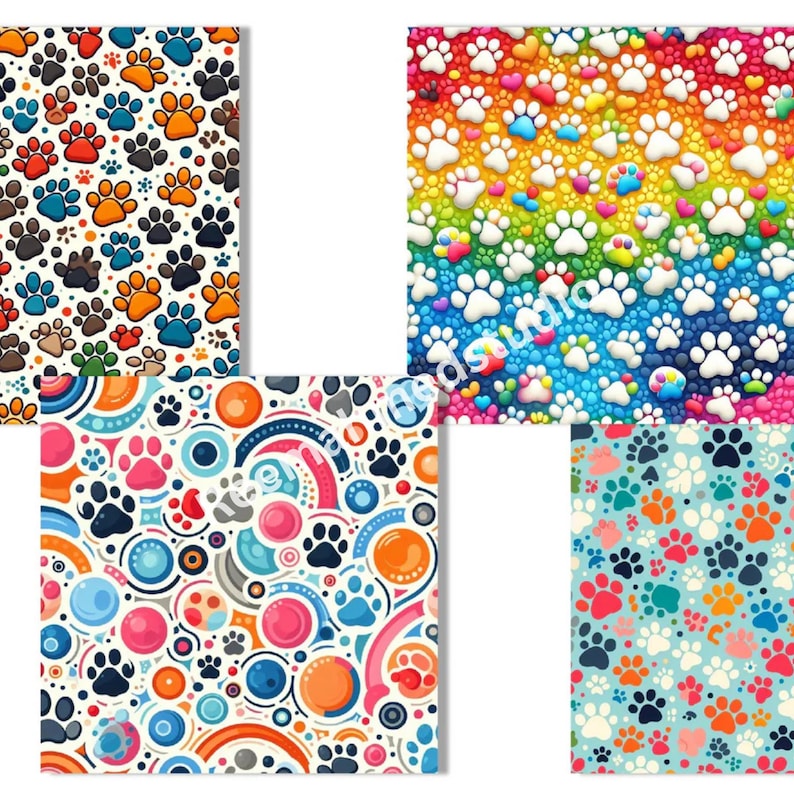 Paw Print Digital Paper Pack | 27 Colorful Paw Patterns | Commercial ...