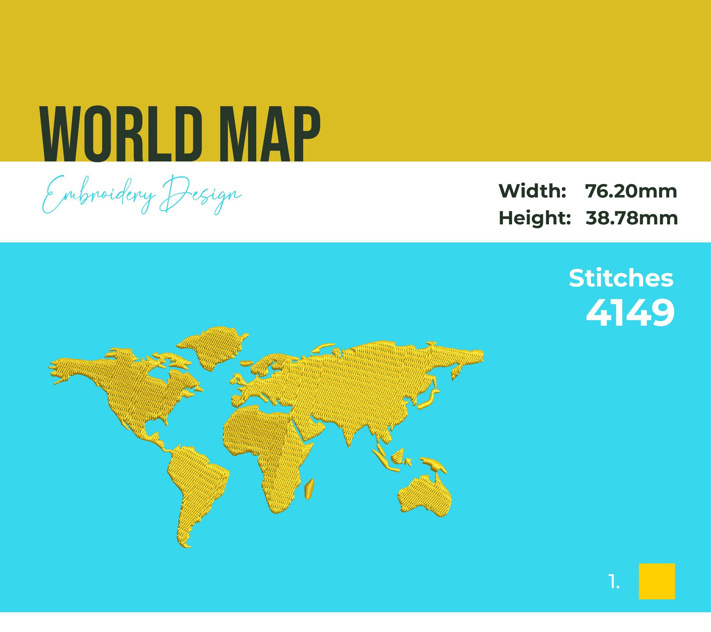 World Map Embroidery Design in 8 Sizes - Etsy