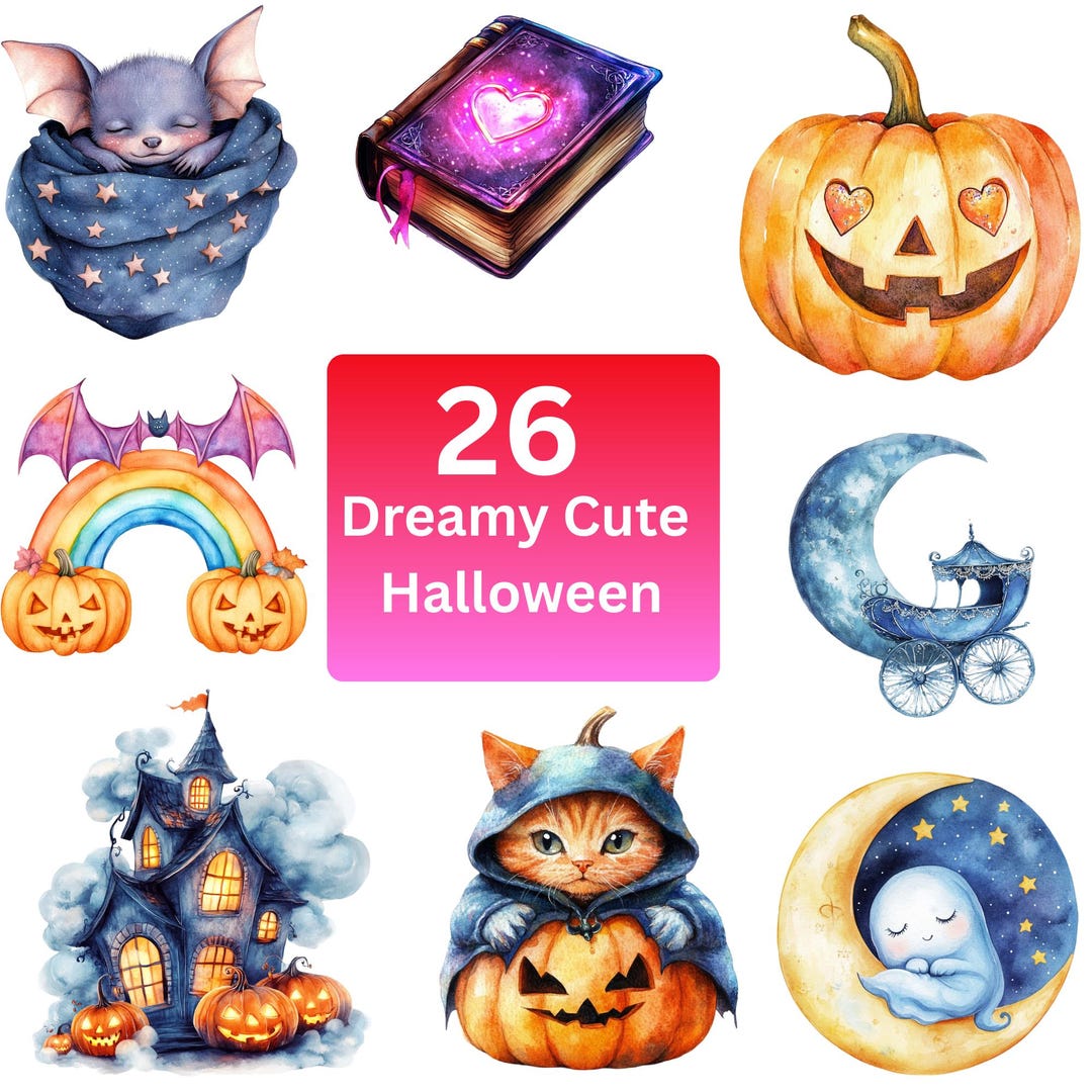 Kawaii Halloween Clipart Bundle: Spooky PNG Graphics, Commercial Use - Etsy