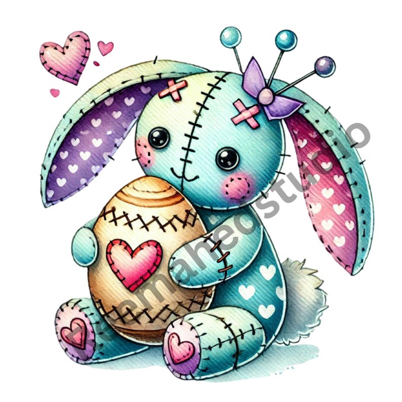 Watercolor Easter Voodoo Doll Clipart Bundle – Creepy Bunny PNG ...