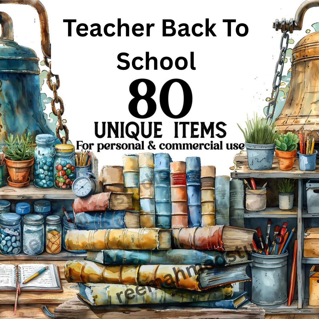 Back to School Teacher Clipart Bundle: PNG Graphics, Classroom Designs ...