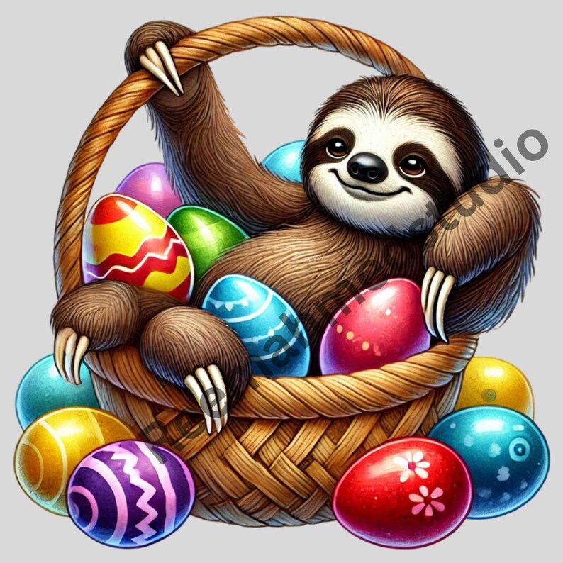 Watercolor Easter Sloth Clipart Bundle, Spring Bunny Graphics (digital ...