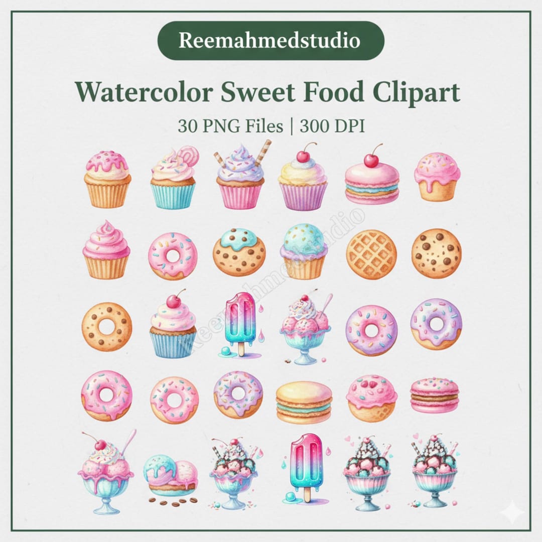 Sweet Food Clipart Bundle – 30 PNG Files for Stickers, Scrapbooking ...