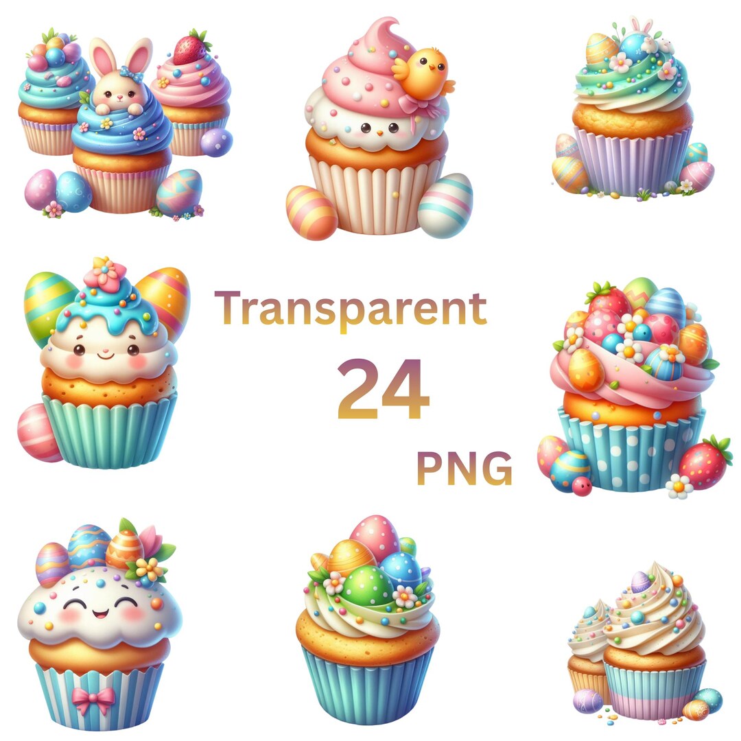Watercolor Easter Cupcake Clipart Bundle, Pastel Spring Dessert PNG ...