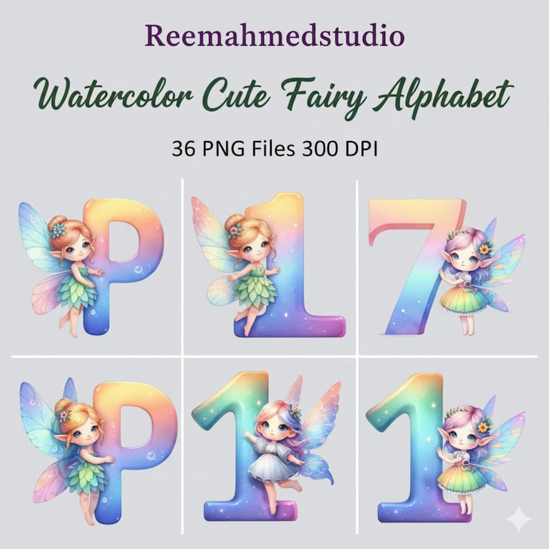 Cute Fairy Alphabet Clipart Bundle | 36 PNG Designs | Transparent ...