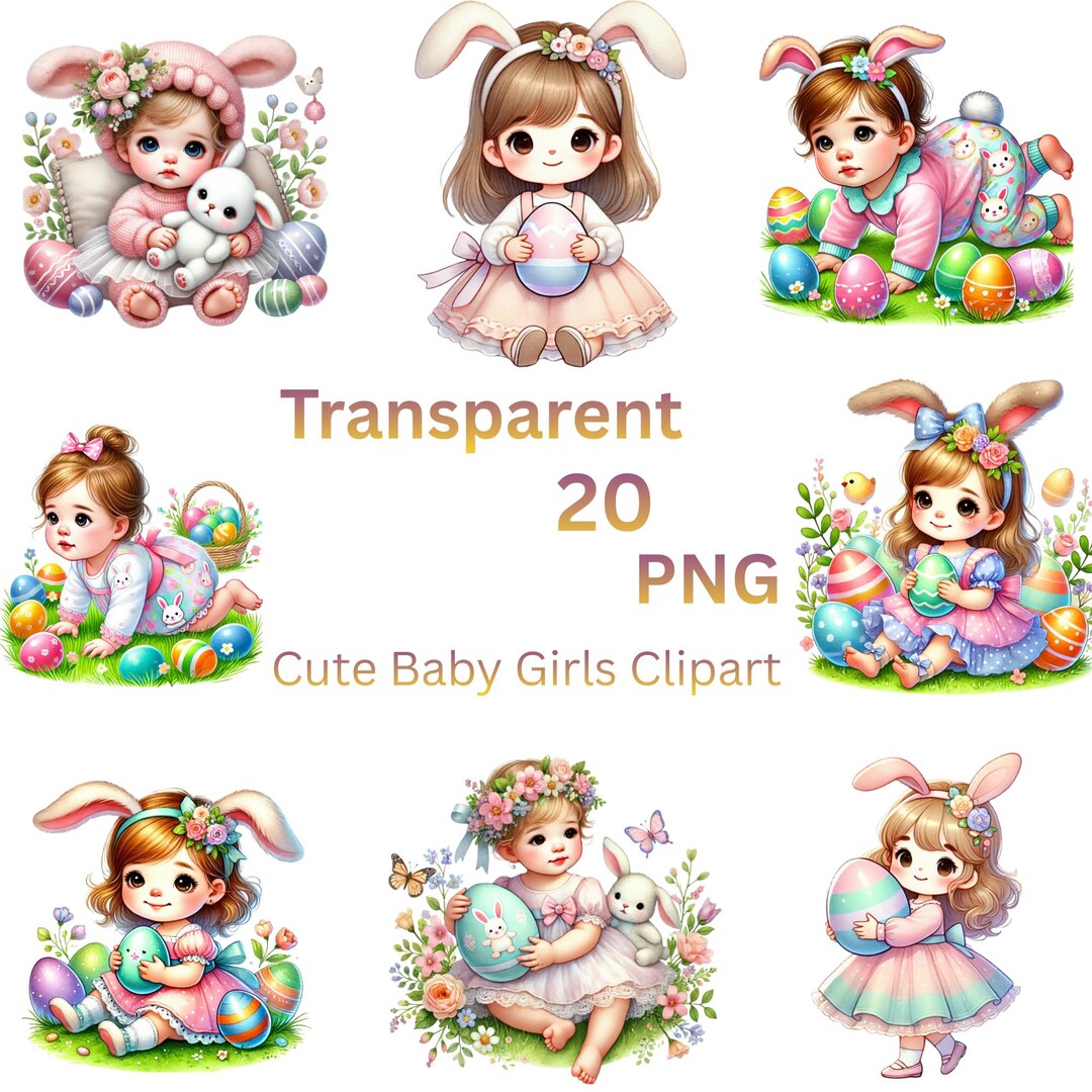 Easter Baby Girl Clipart Bundle PNG, 20 Cute Easter Baby Girls Clipart ...