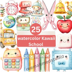Kawaii School Clipart Bundle | 25 PNG Files | Cute Back to School ...