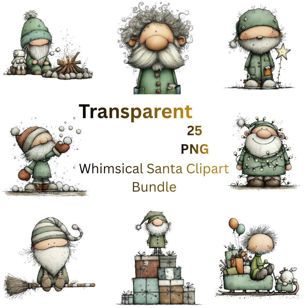 Whimsical Santa Clipart Bundle, Storybook Christmas - Etsy