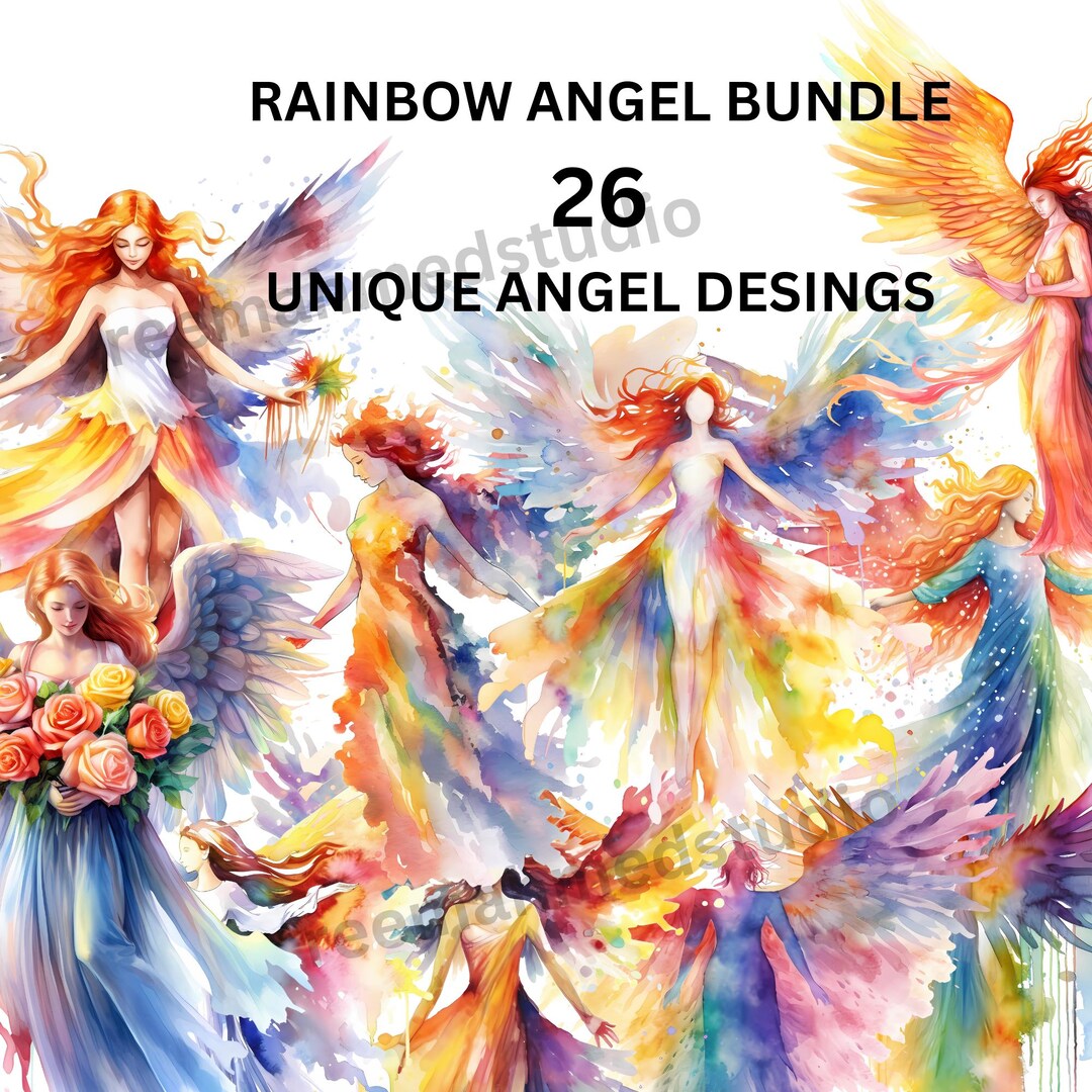 Rainbow Angels Clipart Bundle: Whimsical PNG Graphics (300 DPI) - Etsy