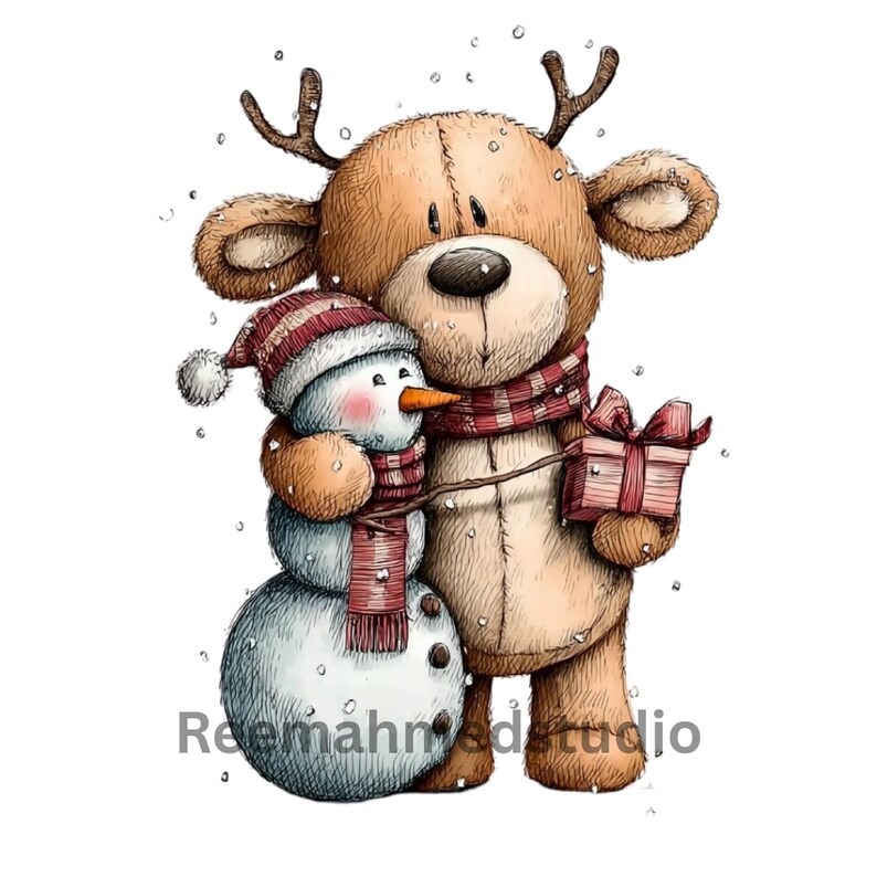 Whimsical Christmas Teddy Bear Clipart Bundle, Watercolor Holiday Pngs ...